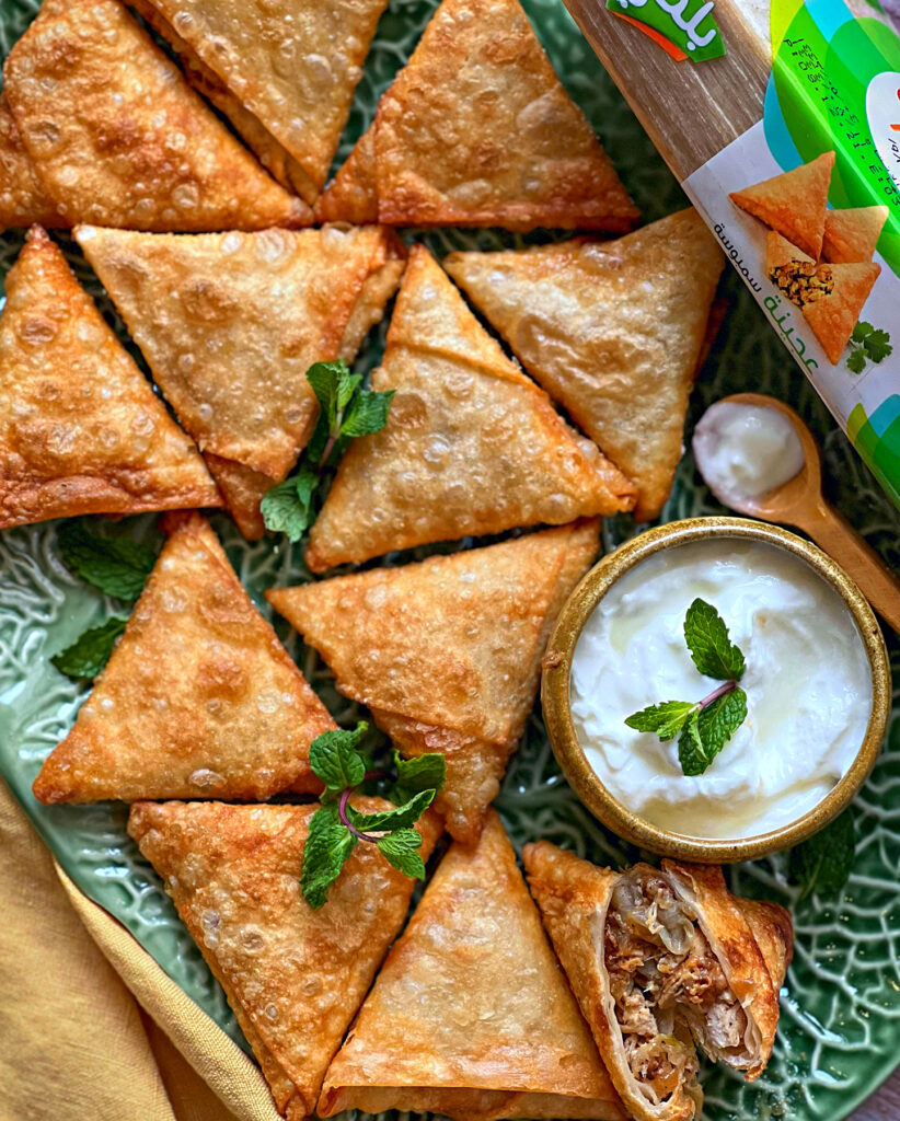 Caramelized Onion and Chicken with Switz Samosa Baladi